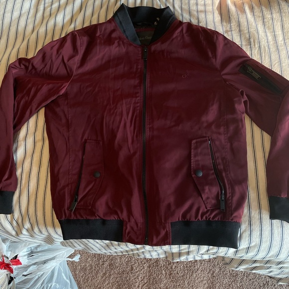 Calvin Klein | Jackets & Coats | Calvin Klein Maroon Bomber Jacket ...